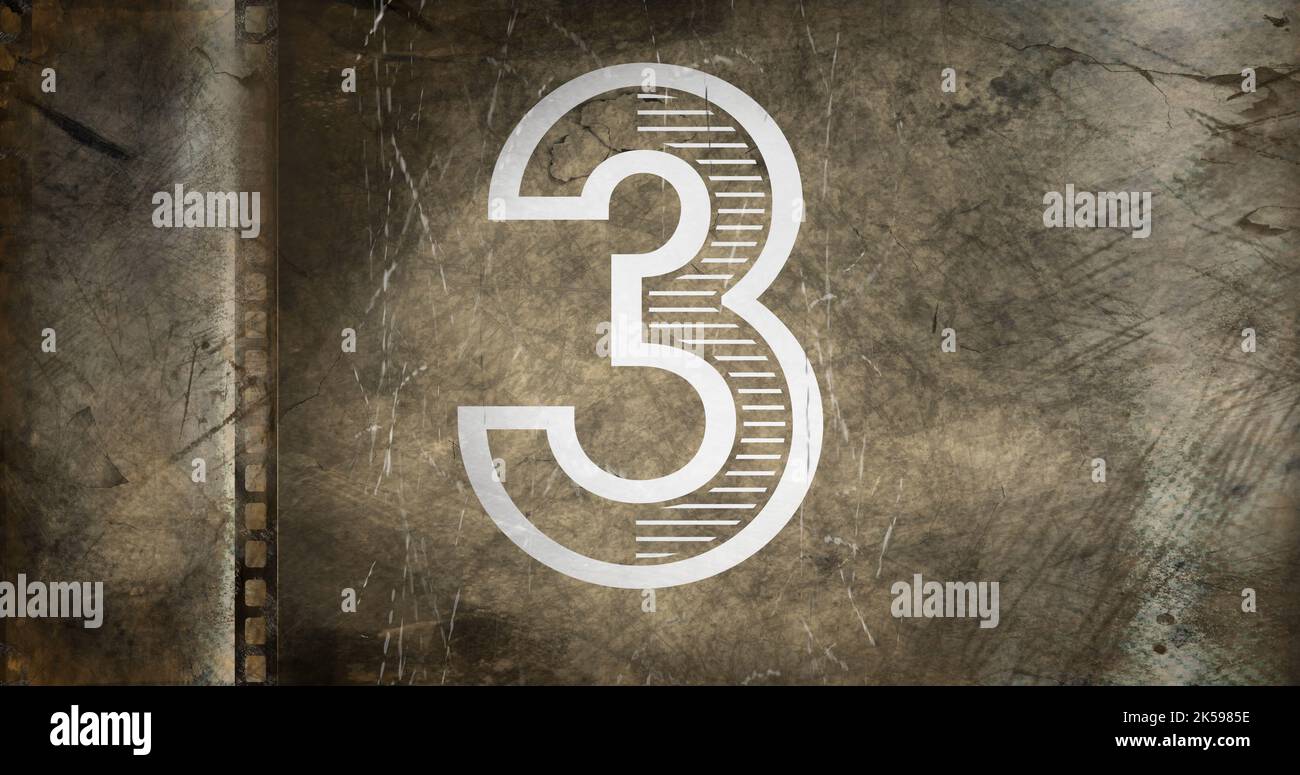 Composite of number 3 against rusty metallic background, copy space ...