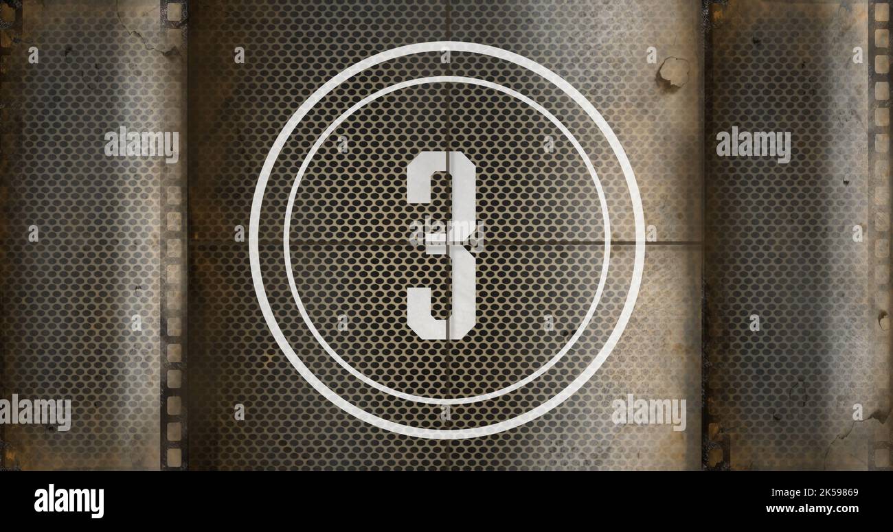 Composite of white colored number 3 text in circles over rusty metallic ...