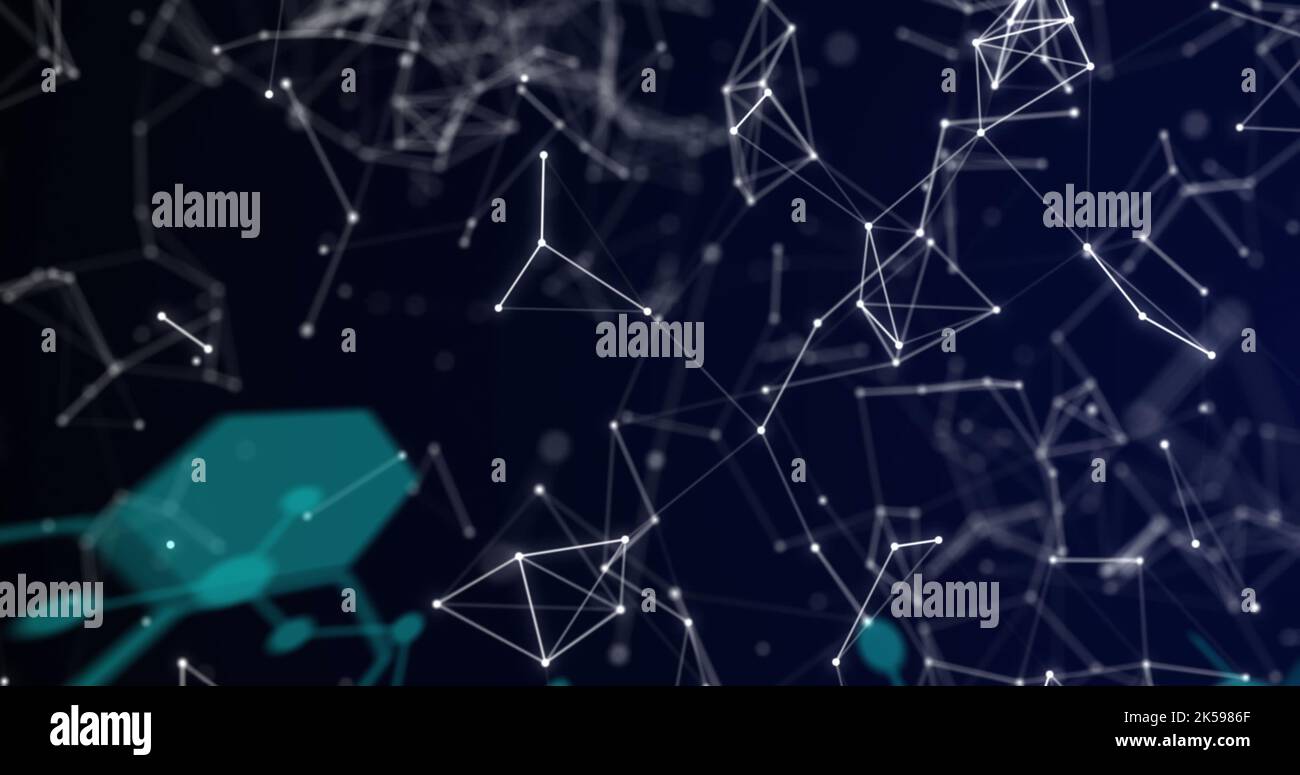 Illustration of connected dots forming geometric shapes over black background Stock Photo - Alamy