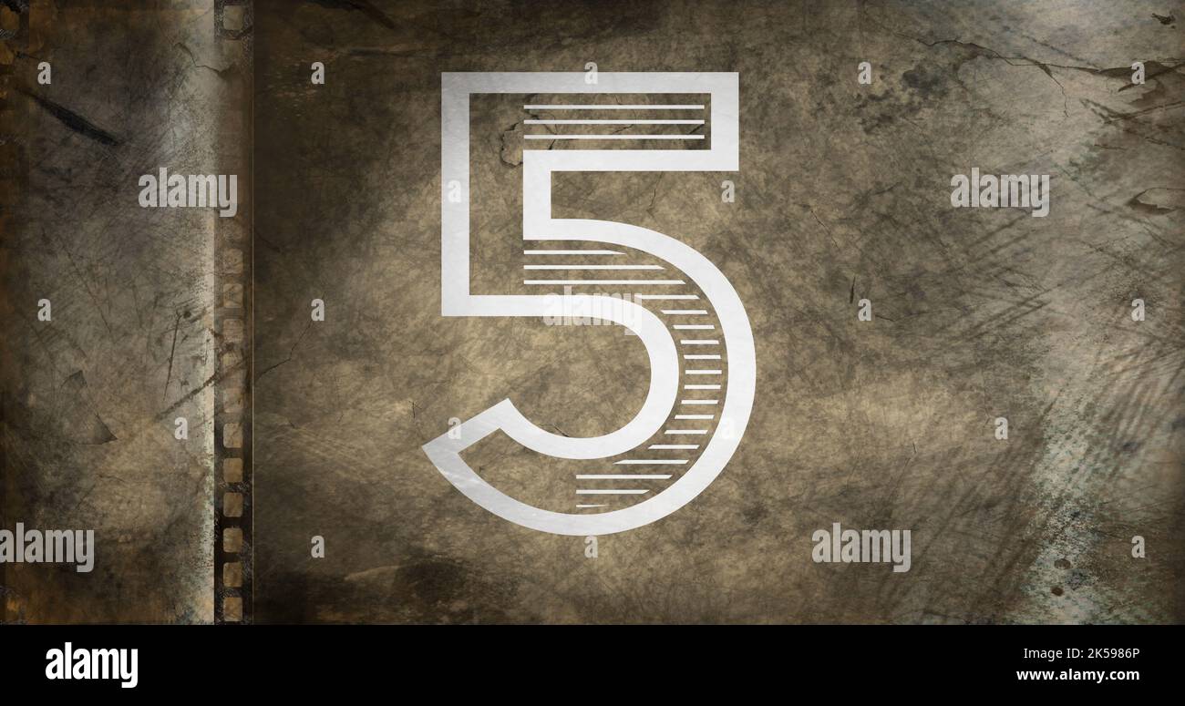 Composite of number 5 against rusty metallic background, copy space ...