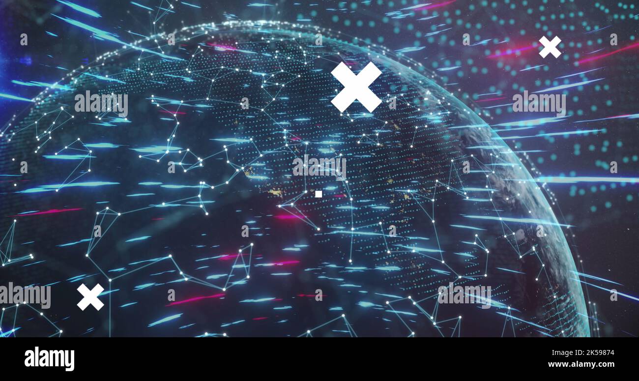 Illustration of white x signs and dots connecting with lines forming ...