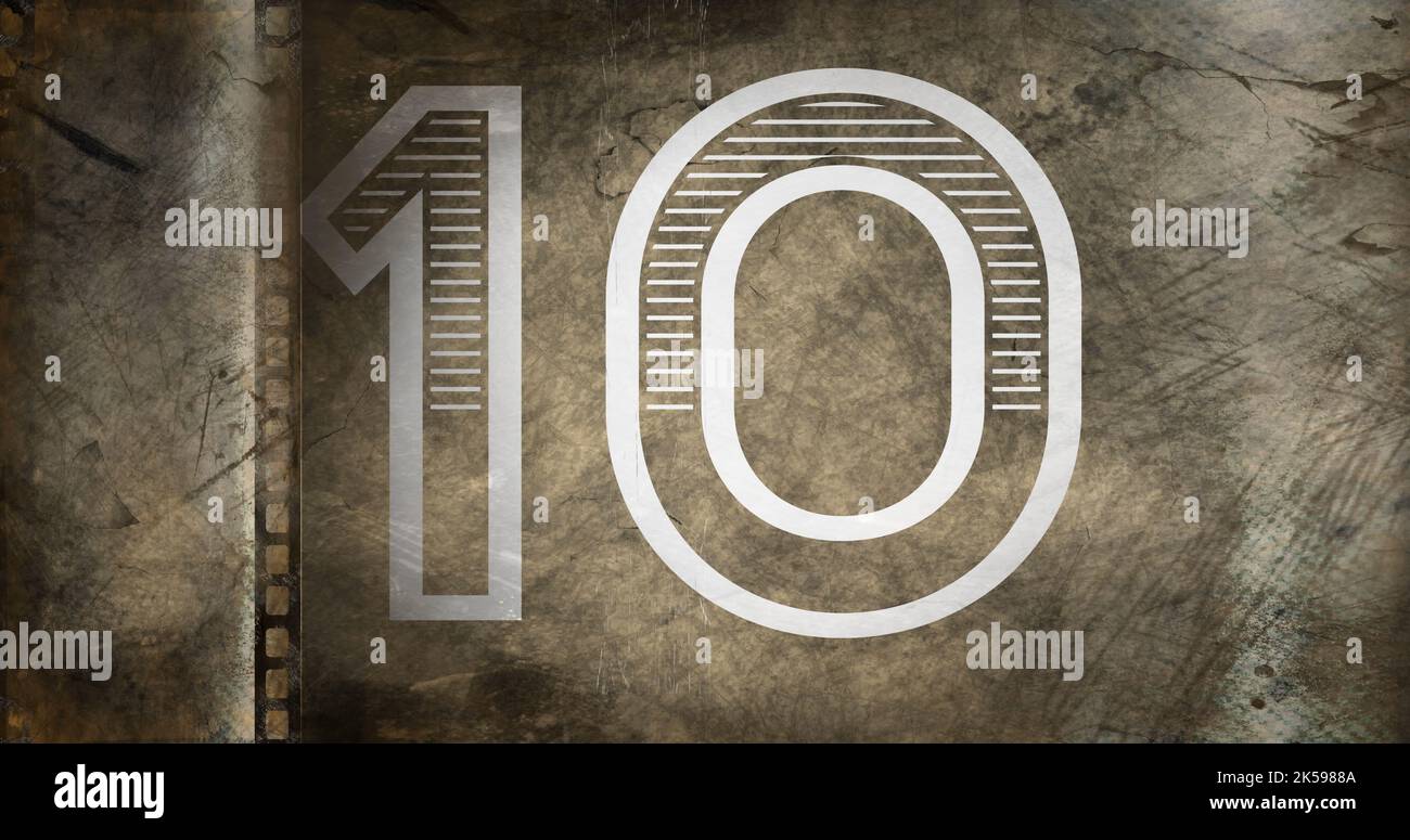 Composite of number 10 against rusty metallic background, copy space ...