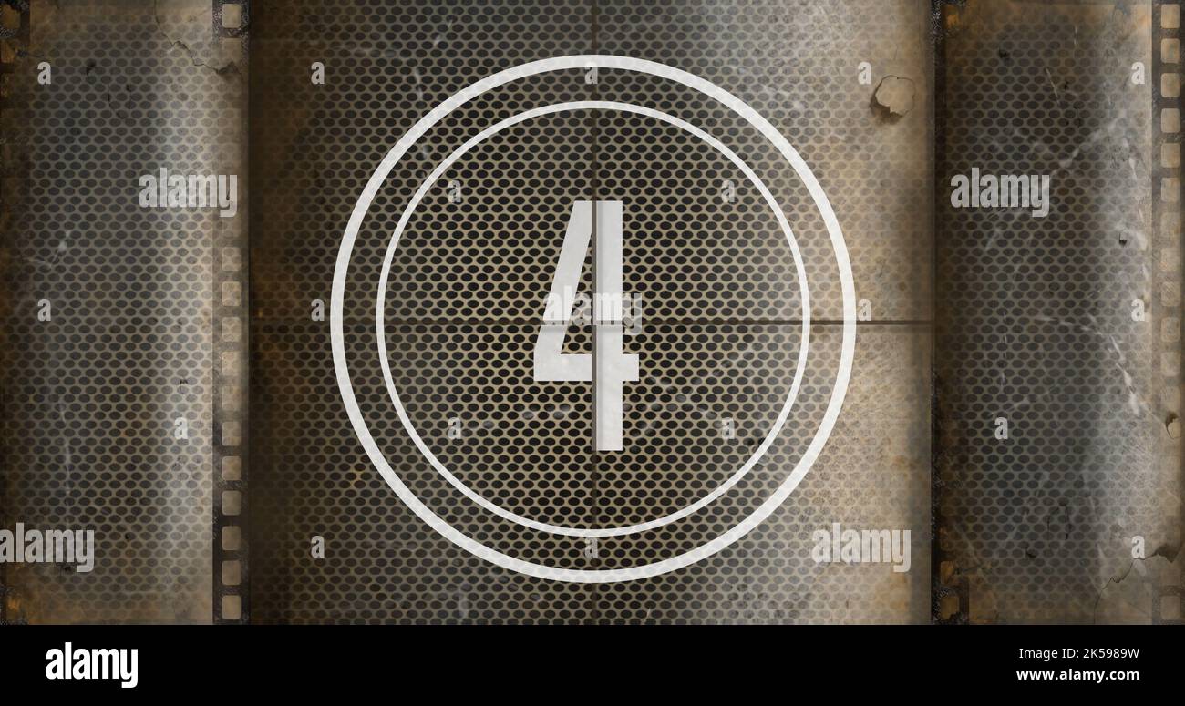 Composite of white colored number 4 text in circles over rusty metallic ...