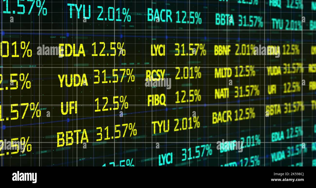 Digital image of blue graphs over stock market data processing against ...