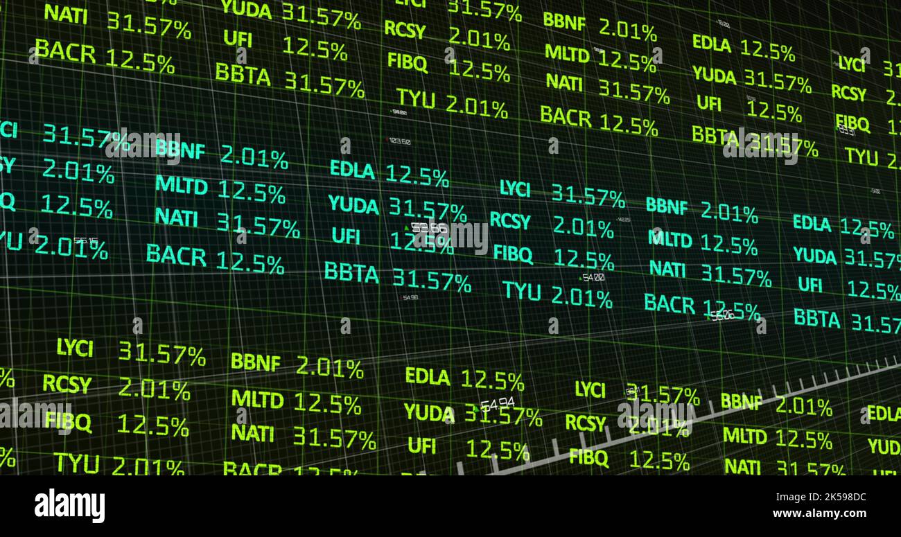 Digital image of red graph over stock market data processing against ...