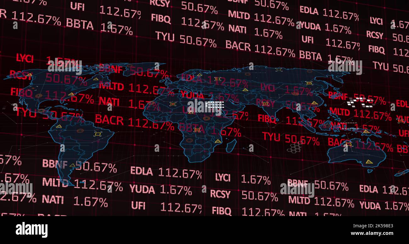 Image of stock market over world map on black background Stock Photo ...