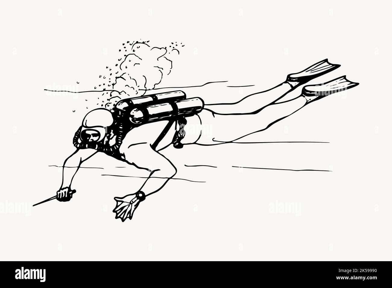 Scuba diver drawing, vintage illustration vector Stock Vector Image ...