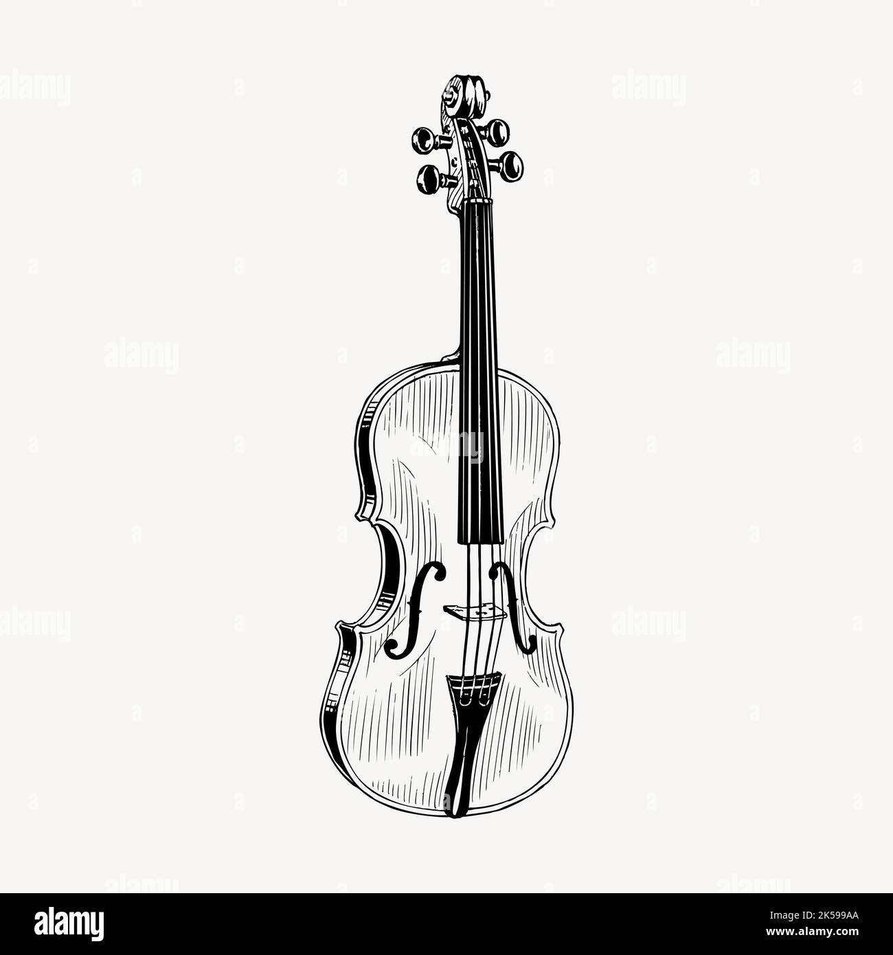 Violin drawing, vintage musical instrument illustration vector Stock ...