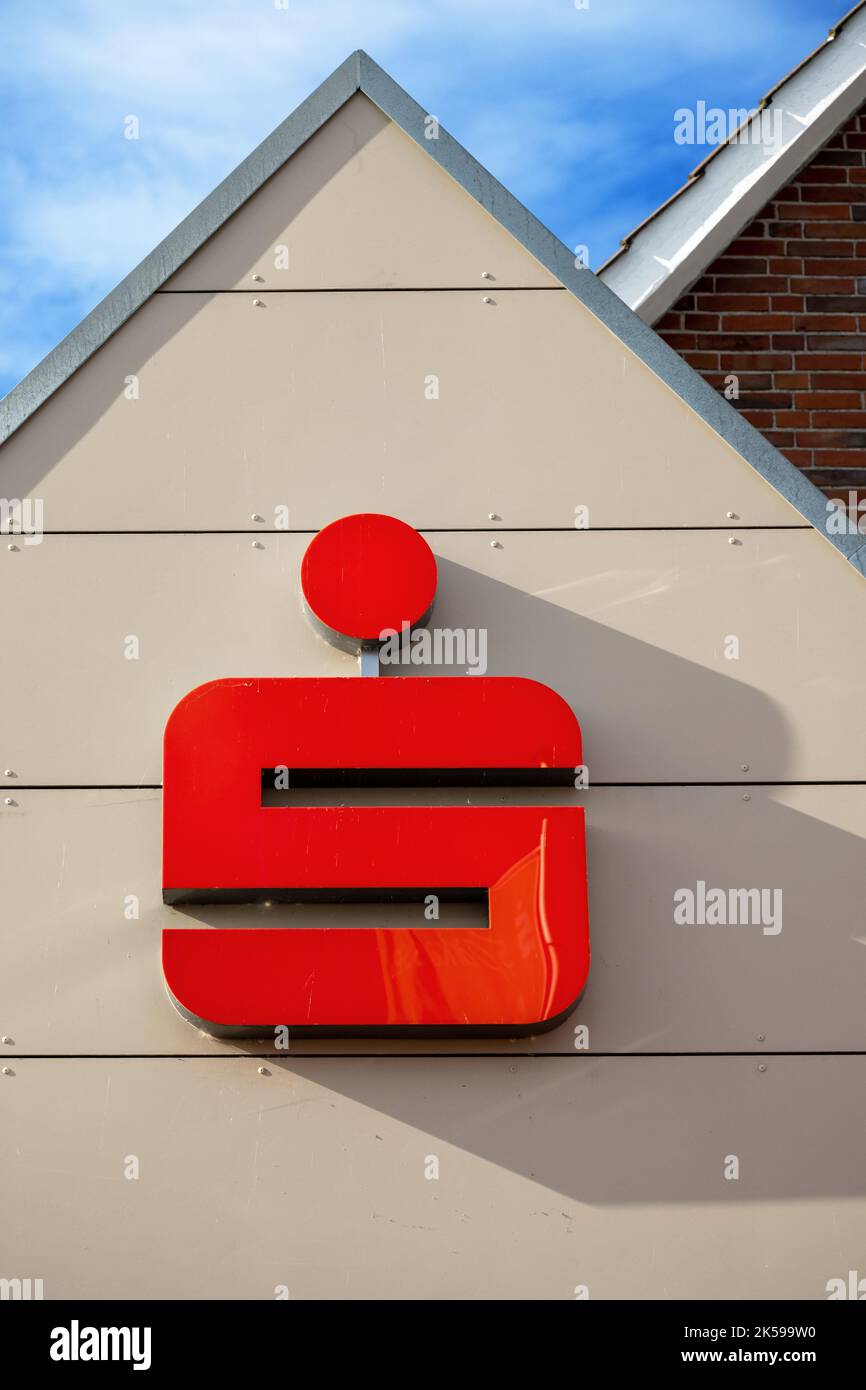 29.08.2022, Germany, Lower Saxony, Emden - Logo of the savings bank on ...