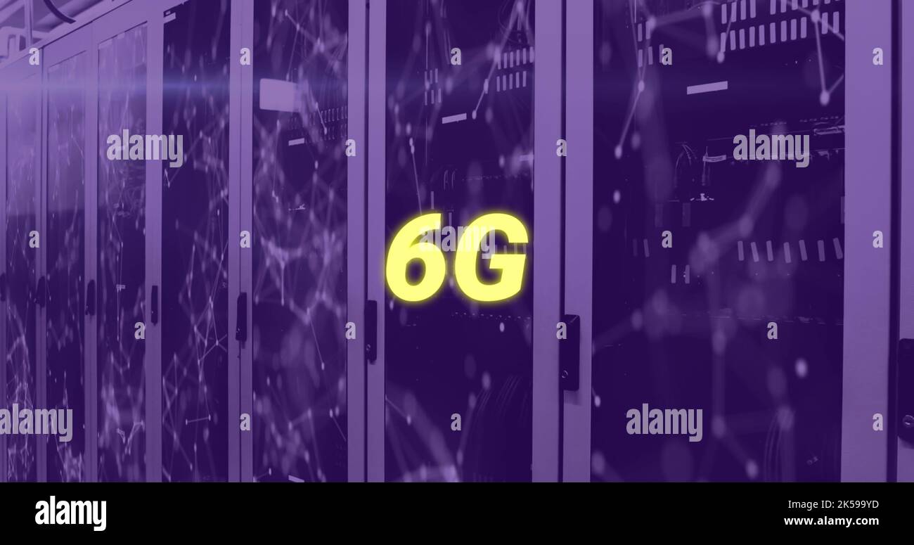 Image of 6g text with network of connections over server room Stock ...