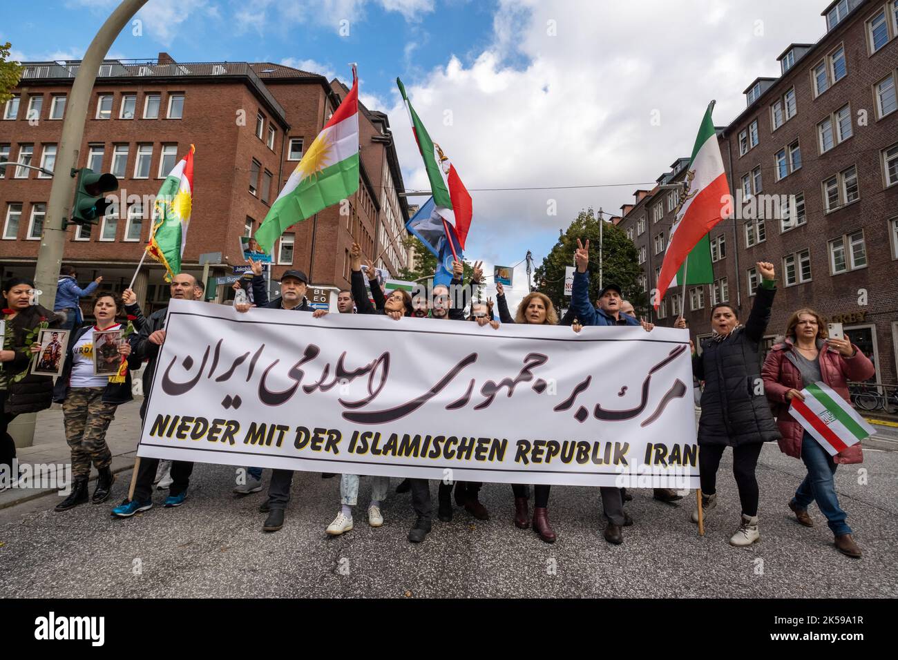 01.10.2022, Germany, Hamburg, Hamburg - Iranians living in Germany show ...