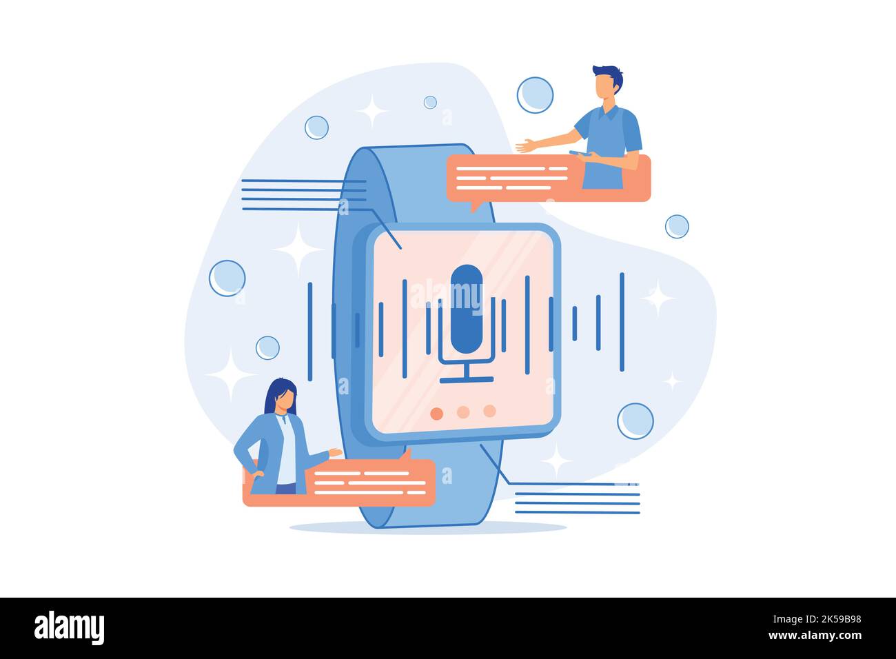 Users translating speech with smartwatch. Digital translator, portable ...