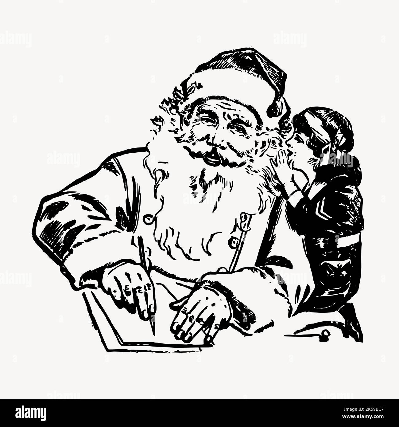 Santa Claus drawing, vintage Christmas illustration vector Stock Vector ...