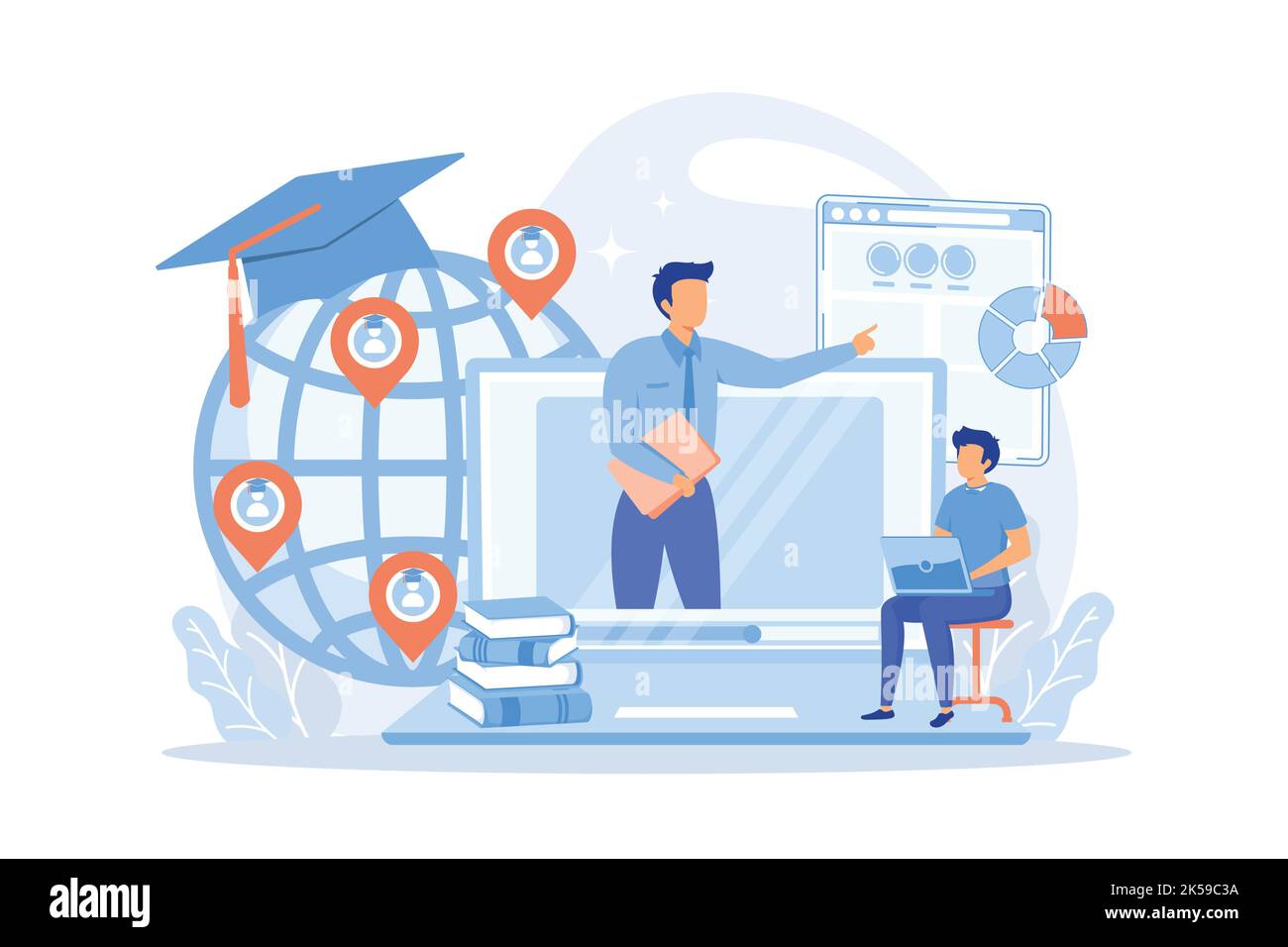 Distance university students flat characters watching tutorial video ... Distance university students flat characters watching tutorial video ...