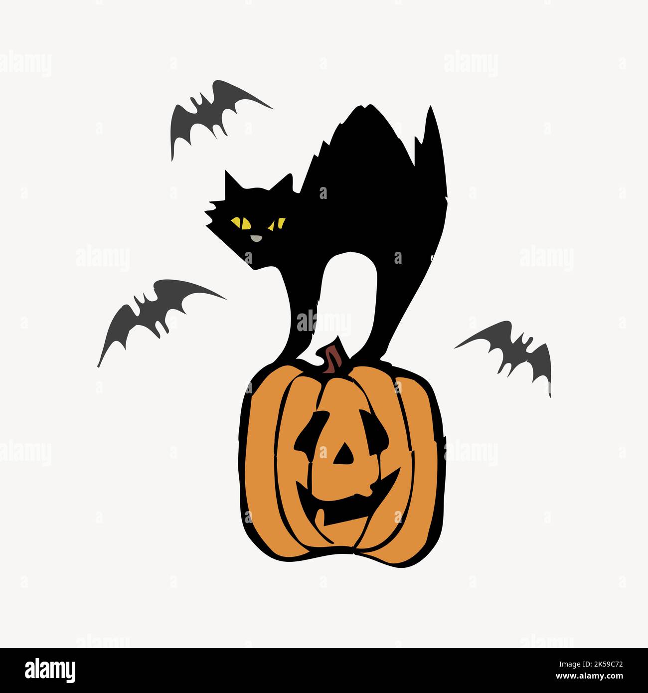 Spooked cat sticker, Halloween illustration vector Stock Vector Image ...
