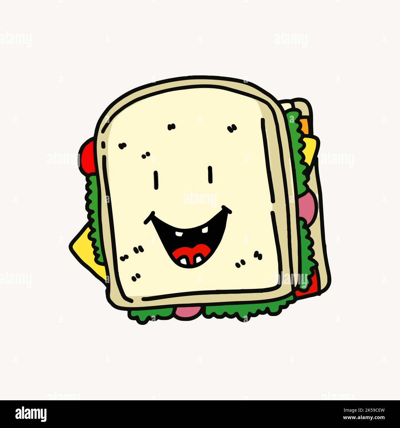 Smiling sandwich sticker, food cartoon illustration vector Stock Vector ...