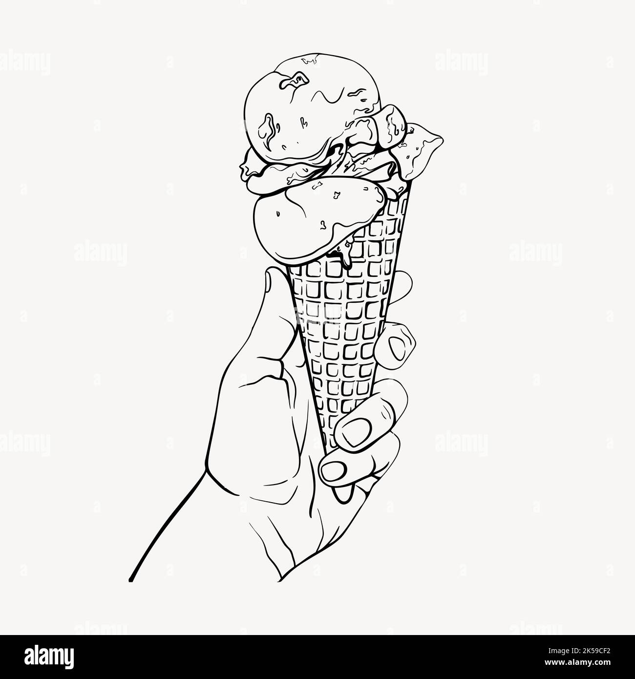 Hand Holding Ice Cream Cone Drawing Dessert Illustration Vector Stock