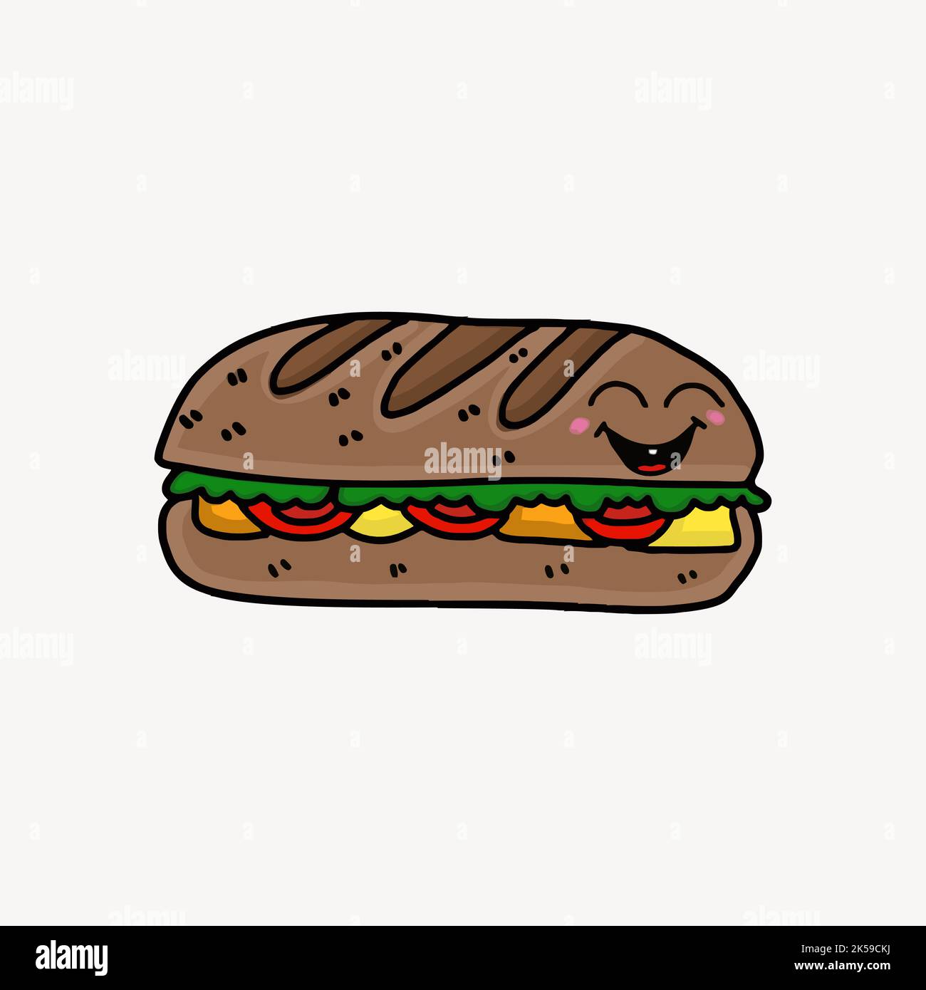 Foot long sandwich sticker, food cartoon illustration vector Stock ...