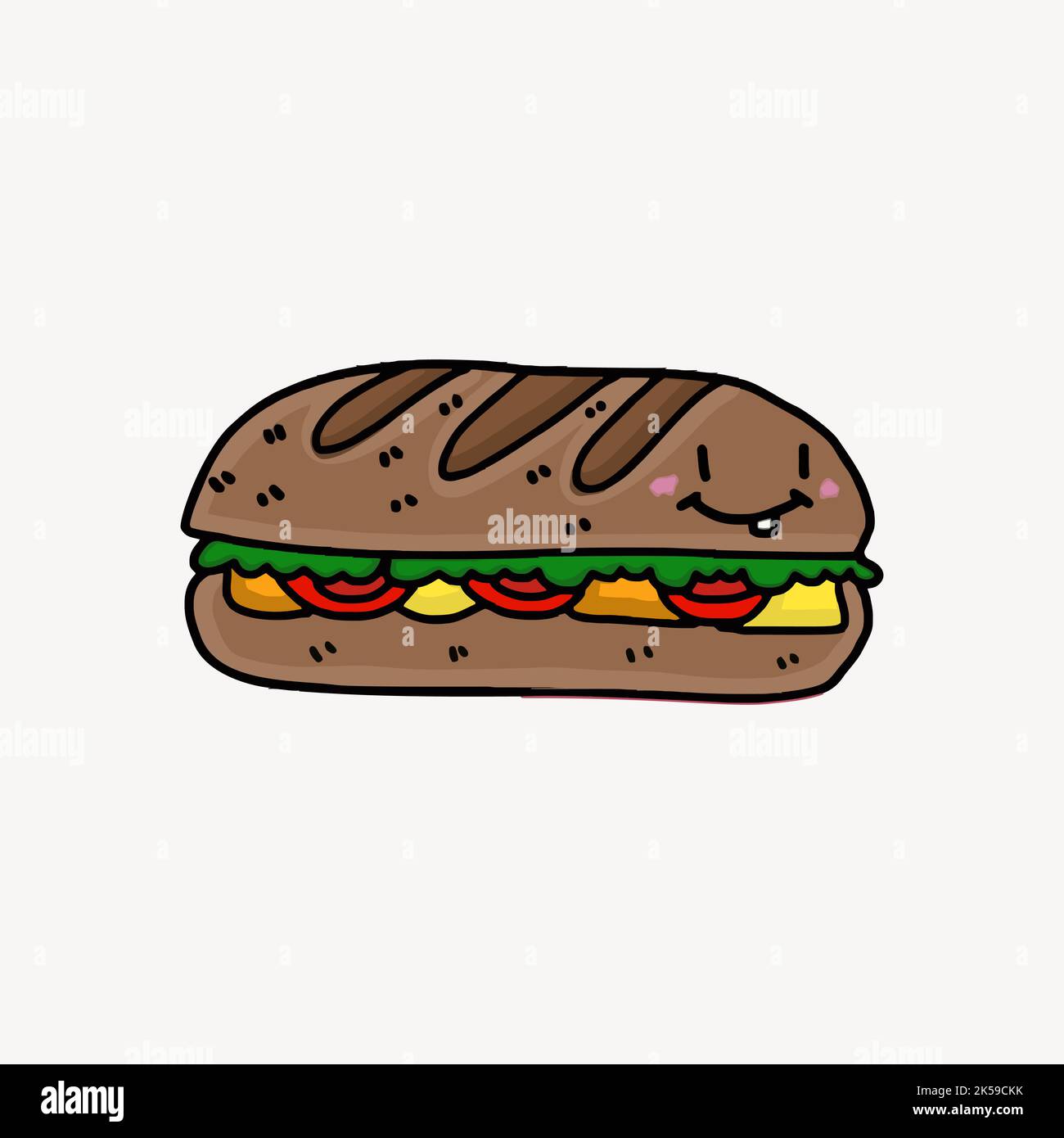 Foot long sandwich sticker, food cartoon illustration vector Stock ...