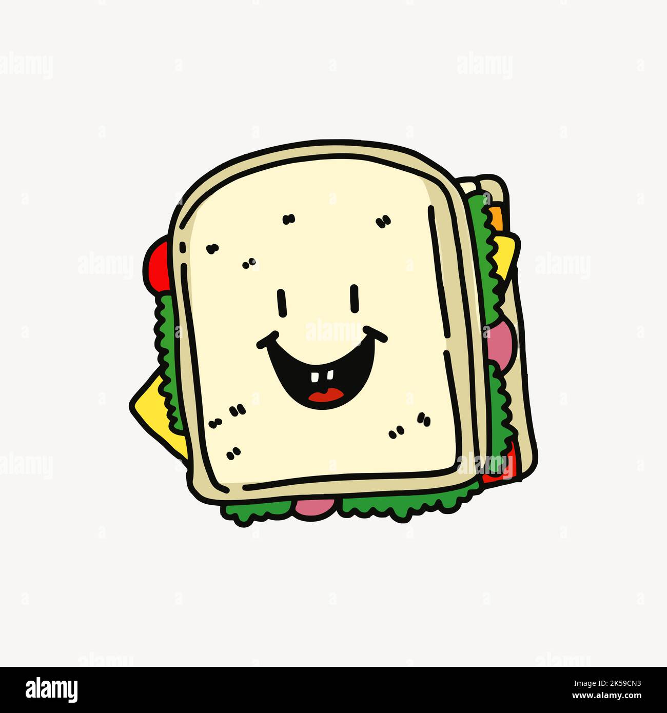 Smiling sandwich sticker, food cartoon illustration vector Stock Vector ...