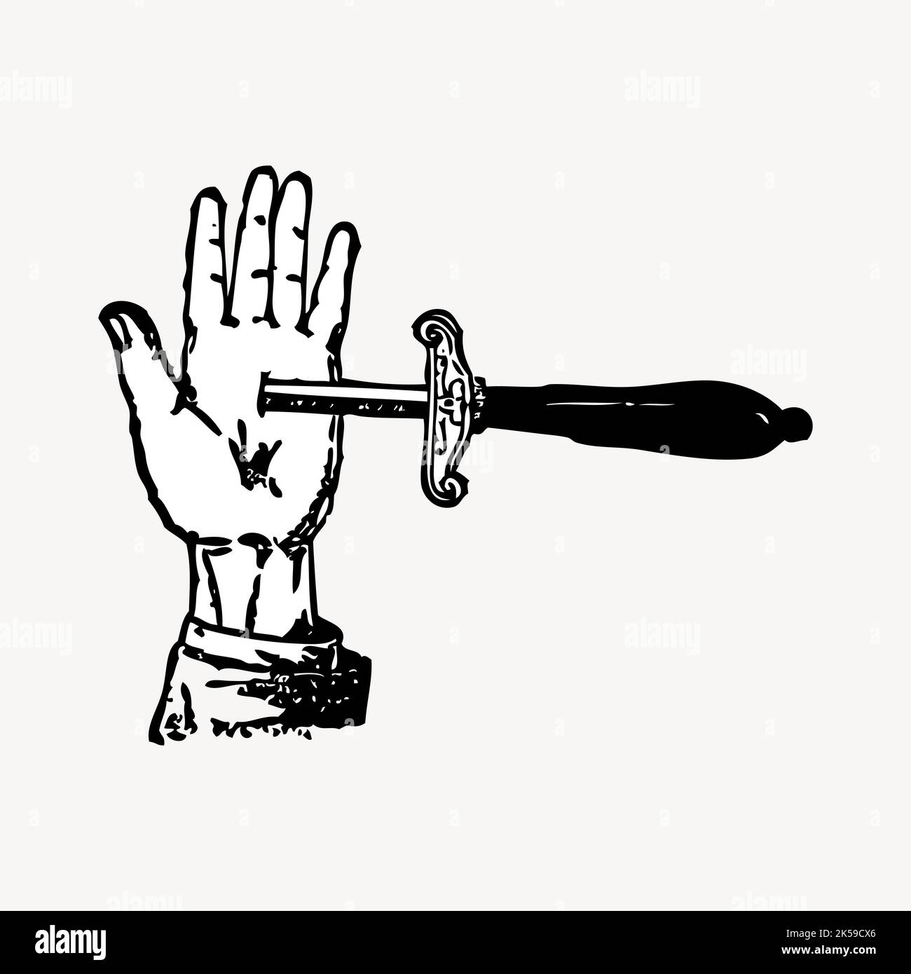 Hand stabbed by dagger clipart, vintage illustration vector Stock ...