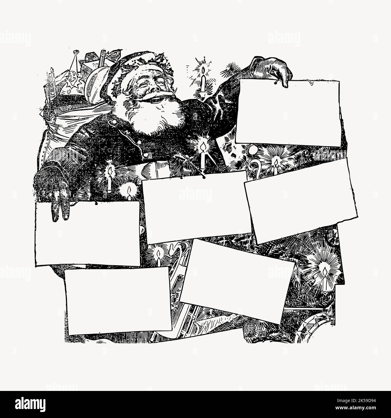 Santa frames drawing, vintage Christmas illustration vector Stock ...