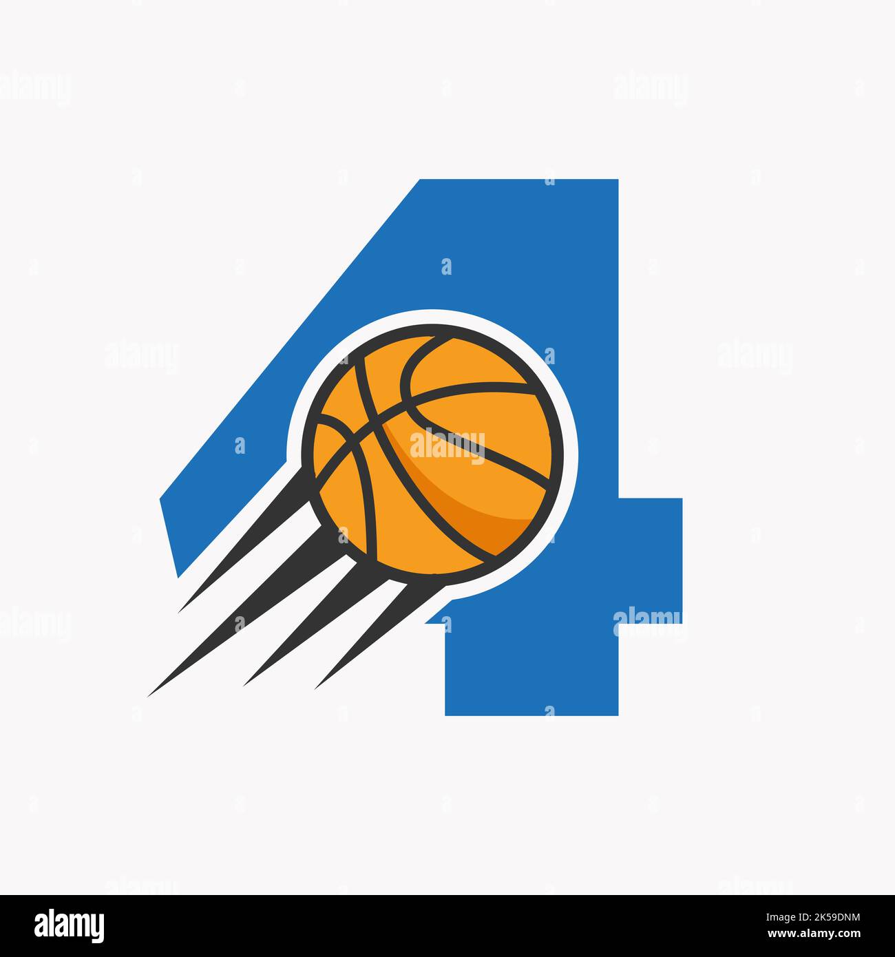 Initial Letter 4 Basketball Logo Concept With Moving Basketball Icon ...