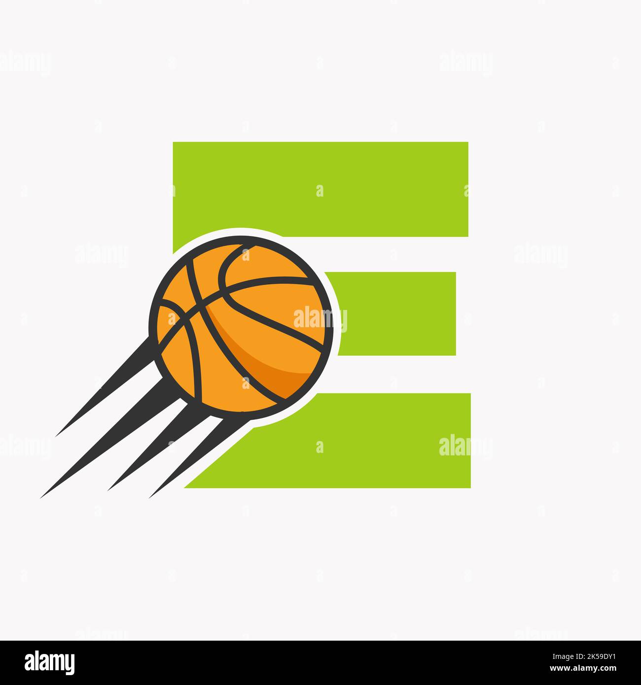 Initial Letter E Basketball Logo Concept With Moving Basketball Icon ...