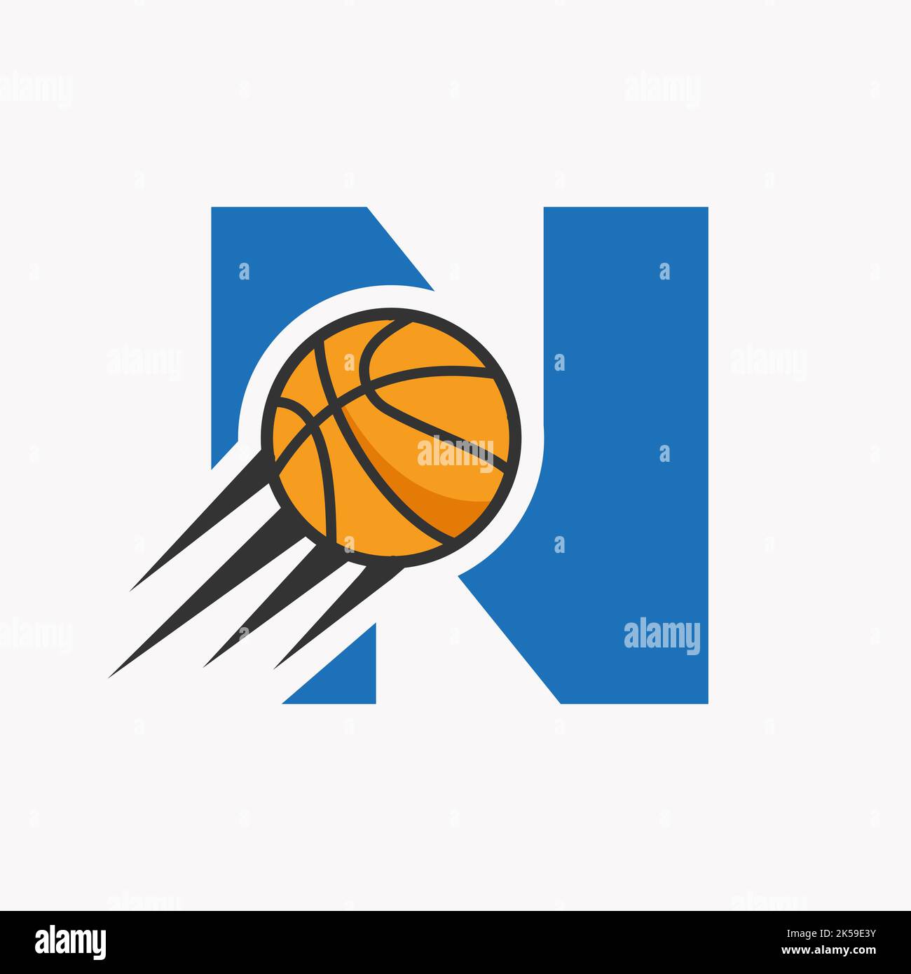 Initial Letter N Basketball Logo Concept With Moving Basketball Icon ...