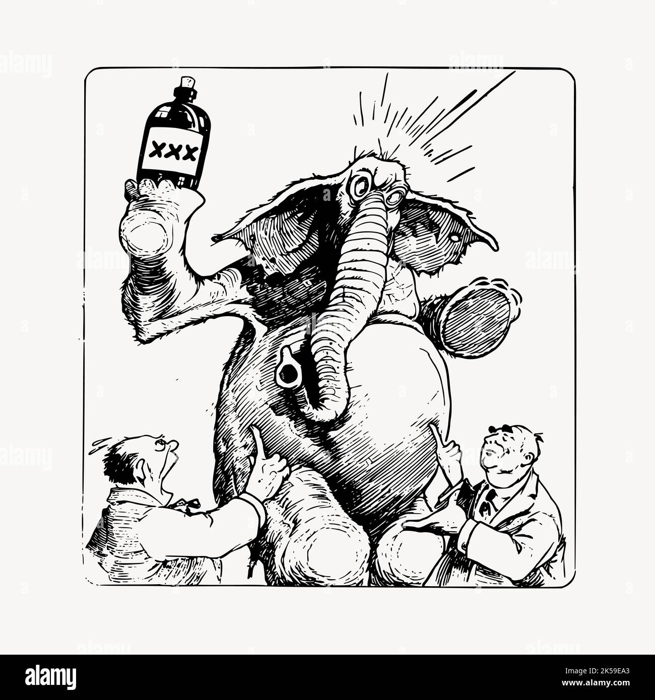 Intoxicated elephant clipart, vintage animal illustration vector Stock ...