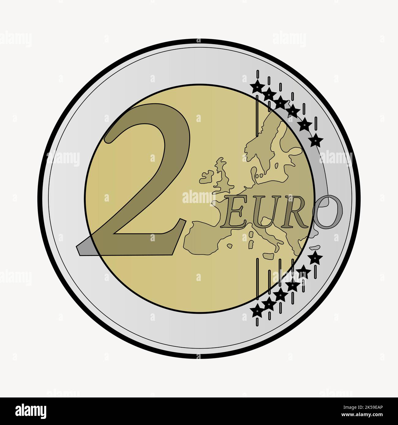 2 Euro coin clipart, object illustration vector Stock Vector Image ...