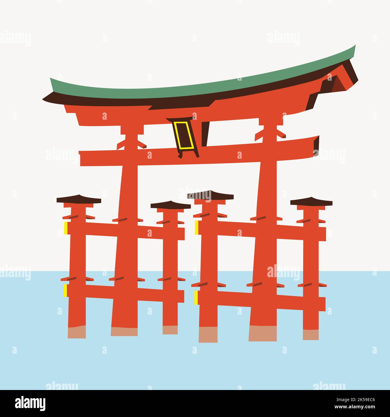 Torii gate sticker, Japanese architecture illustration vector Stock ...