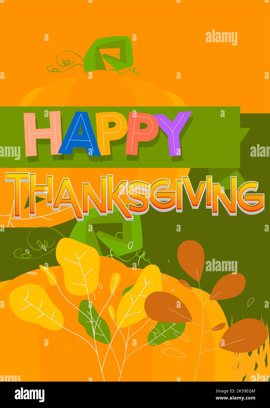 Thanksgiving. Word written with Children's font in cartoon style Stock ...