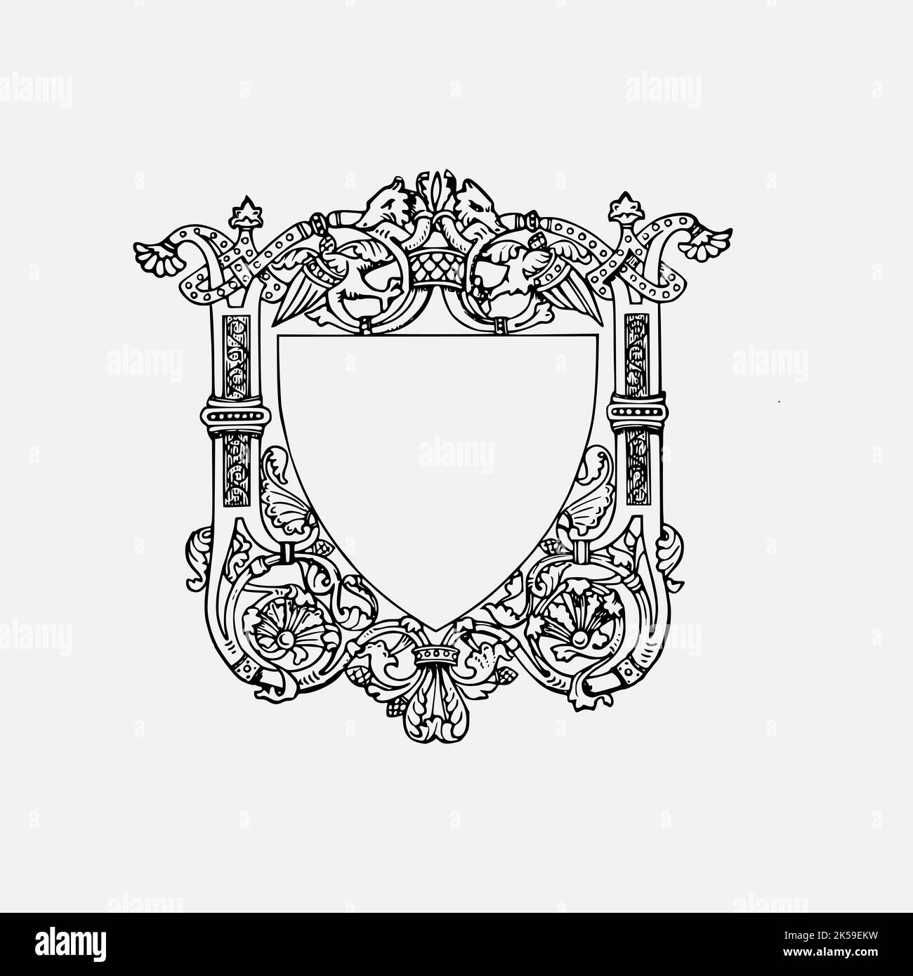 Blank shield drawing, coat of arms illustration vector Stock Vector ...