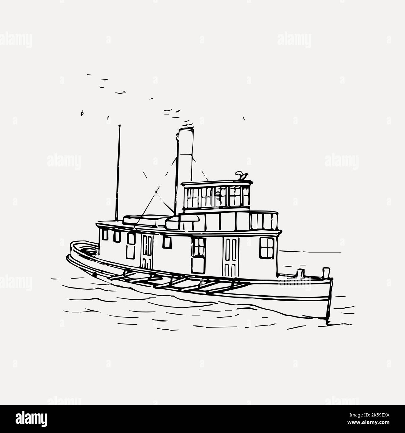 Tugboat clipart, black and white illustration vector Stock Vector Image ...