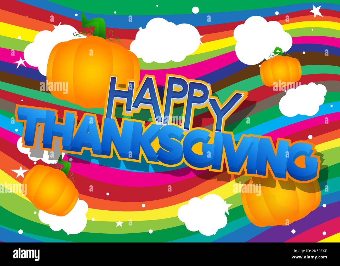 Thanksgiving. Word written with Children's font in cartoon style Stock ...