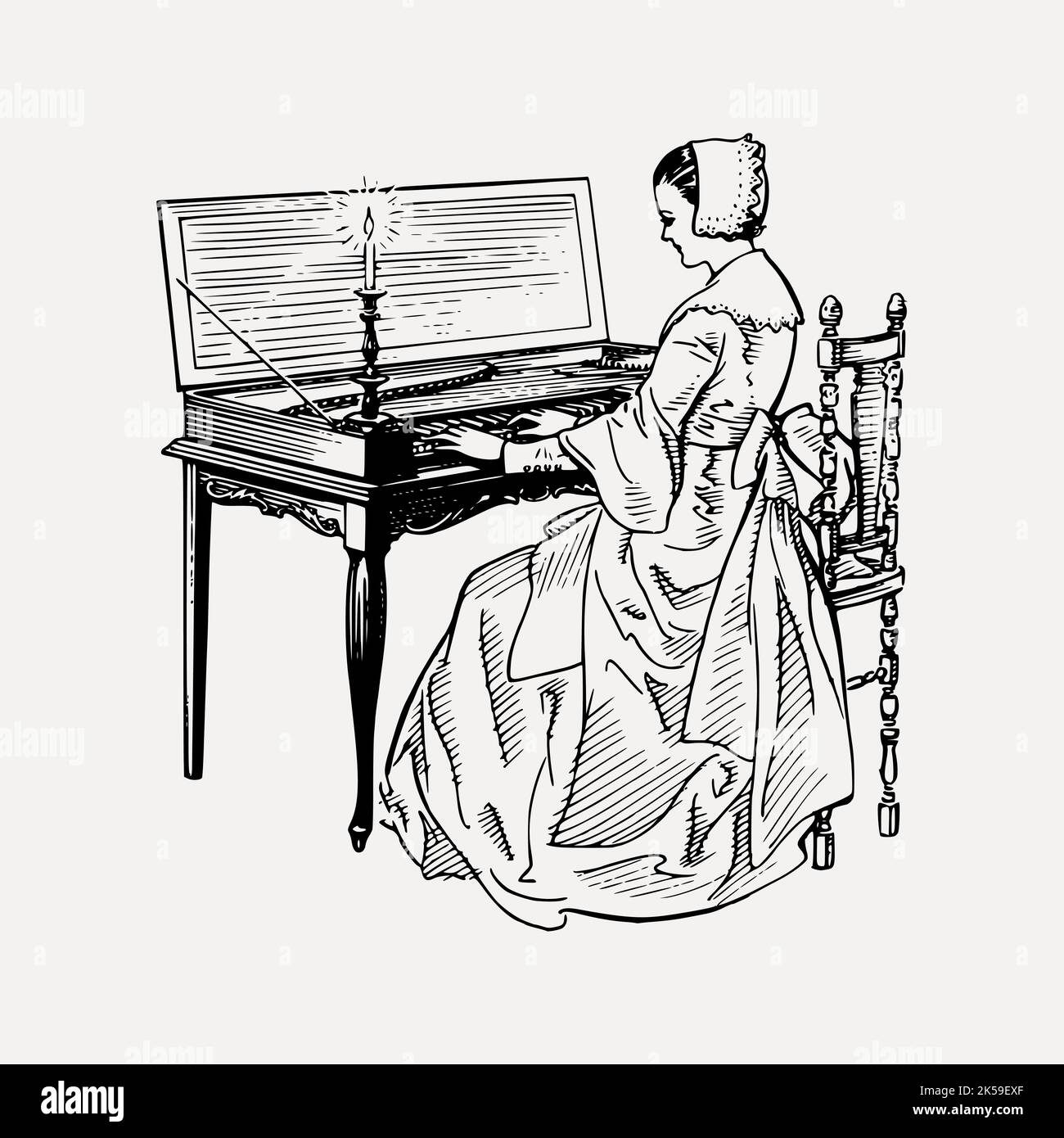 Pianist drawing, Victorian era illustration vector Stock Vector Image ...