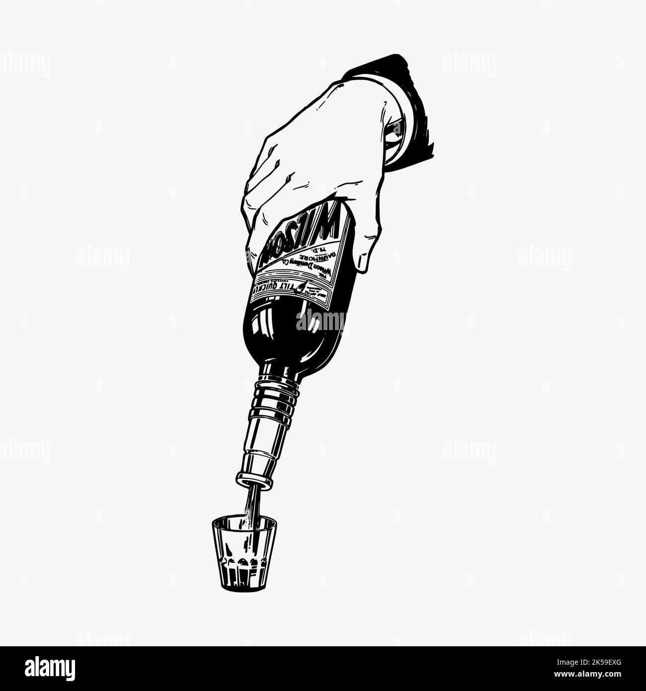 Hand pouring vodka shot clipart, vintage alcoholic drink illustration ...