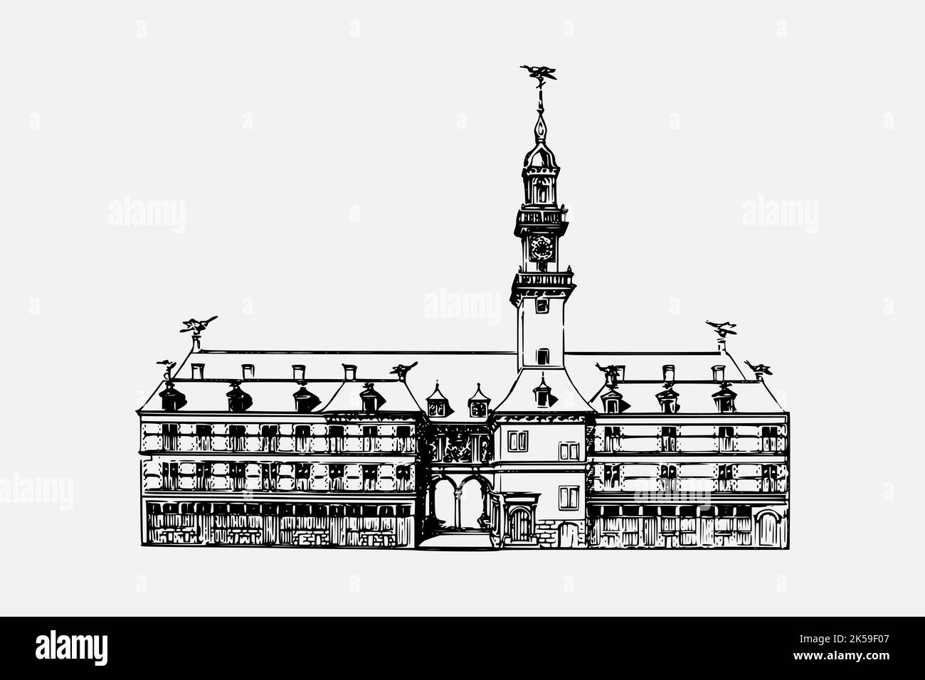 Vintage building drawing, architecture illustration vector Stock Vector ...