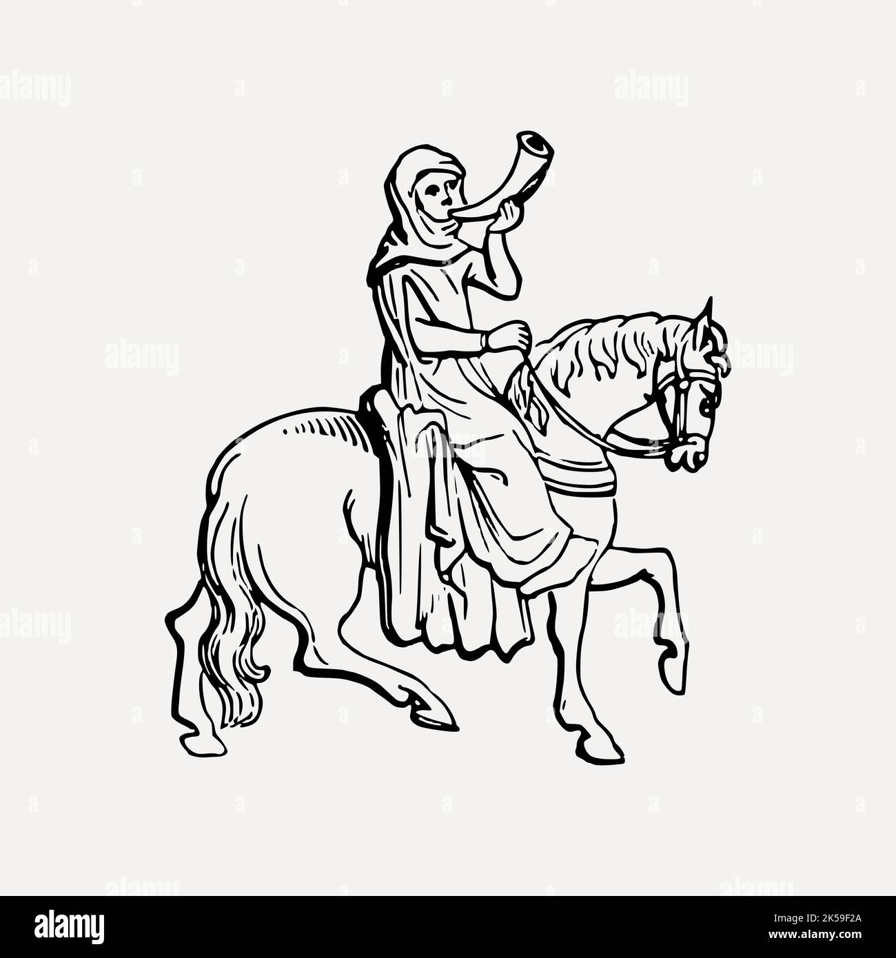 War horn drawing, medieval soldier illustration vector Stock Vector ...