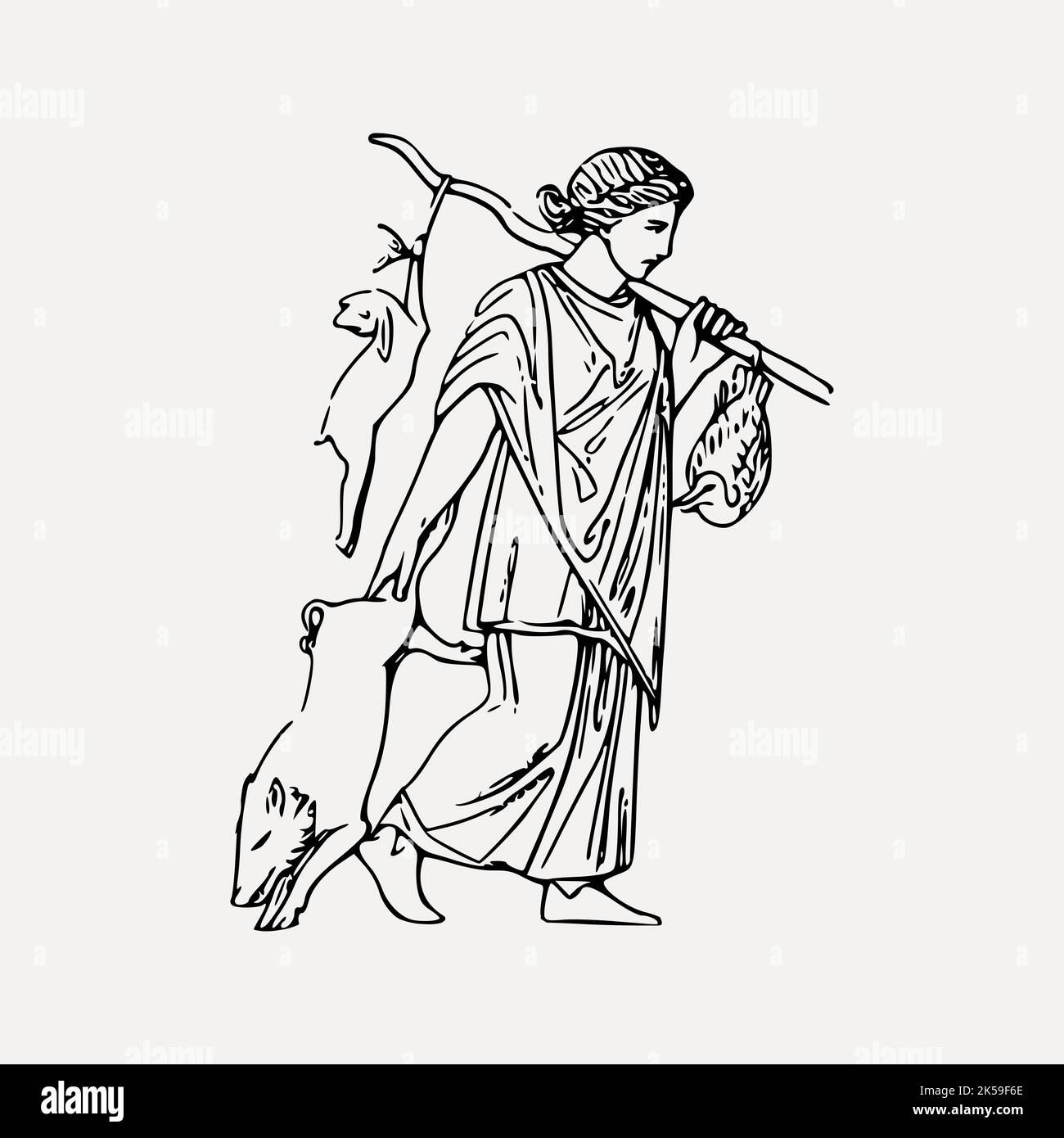 Ancient farmer drawing, hunting illustration vector Stock Vector Image ...