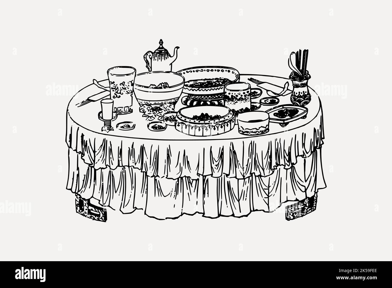 Dining food drawing, vintage dinner illustration vector Stock Vector ...