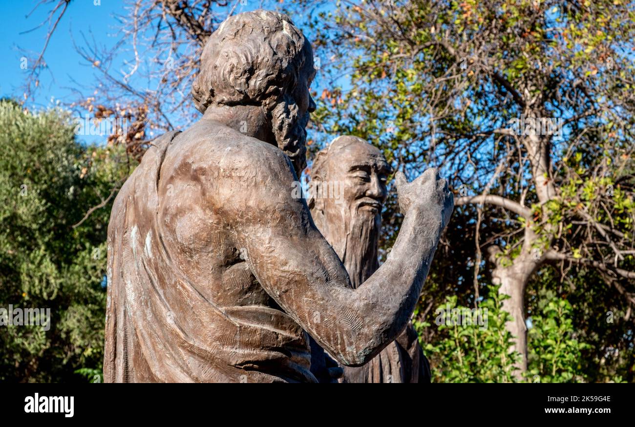 Socrates and Confucius statues at the ancient agora in Athens Stock ...