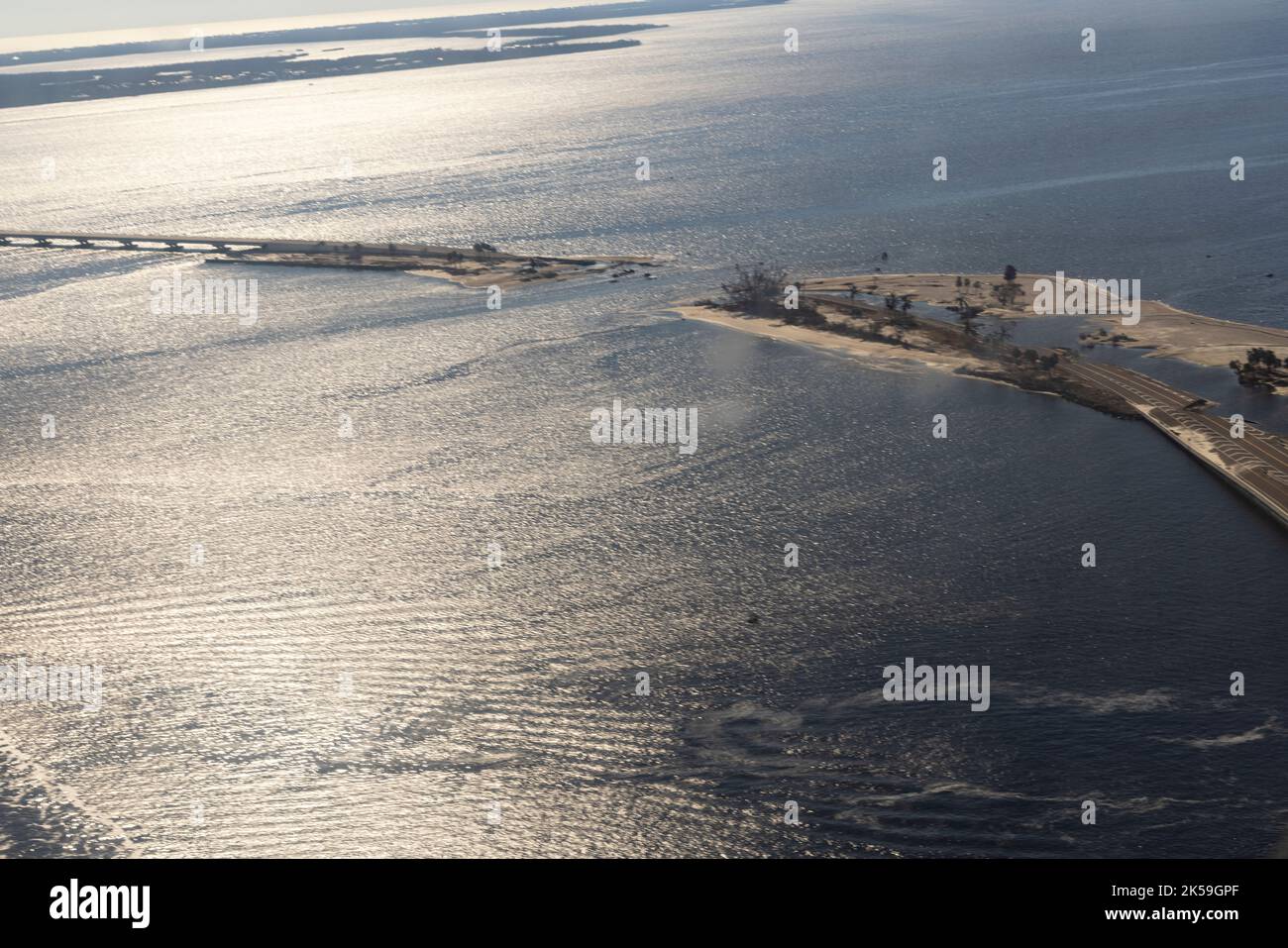 Aerial shot showing damage caused by Hurricane Ian to the Sanibel ...