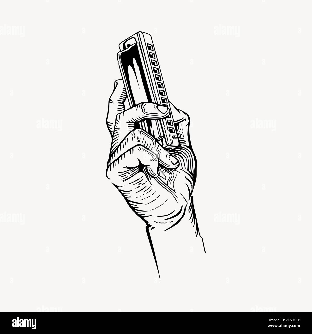 Harmonica clipart, vintage hand drawn vector Stock Vector Image & Art ...
