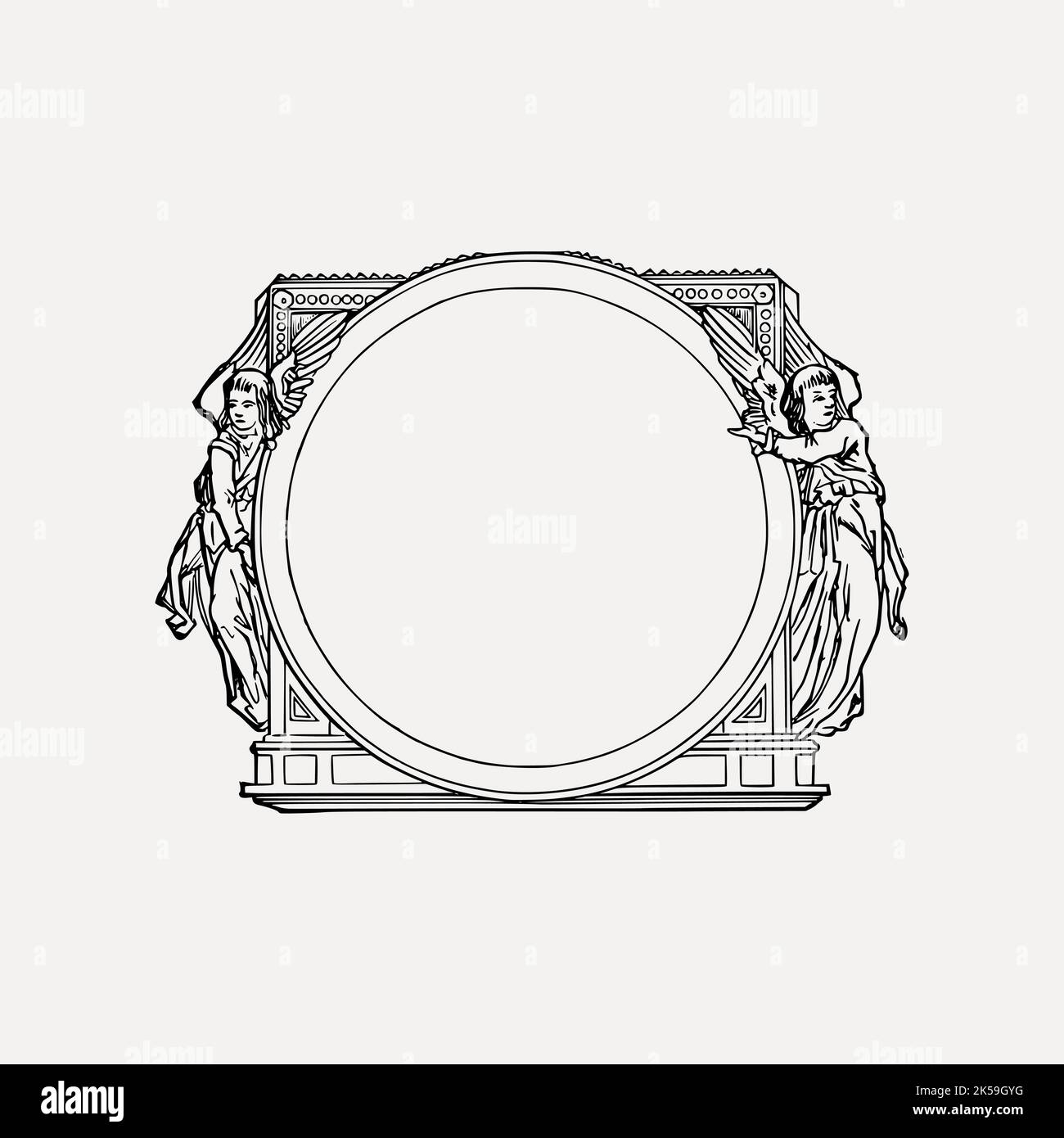 Vintage frame drawing, angel illustration vector Stock Vector Image ...