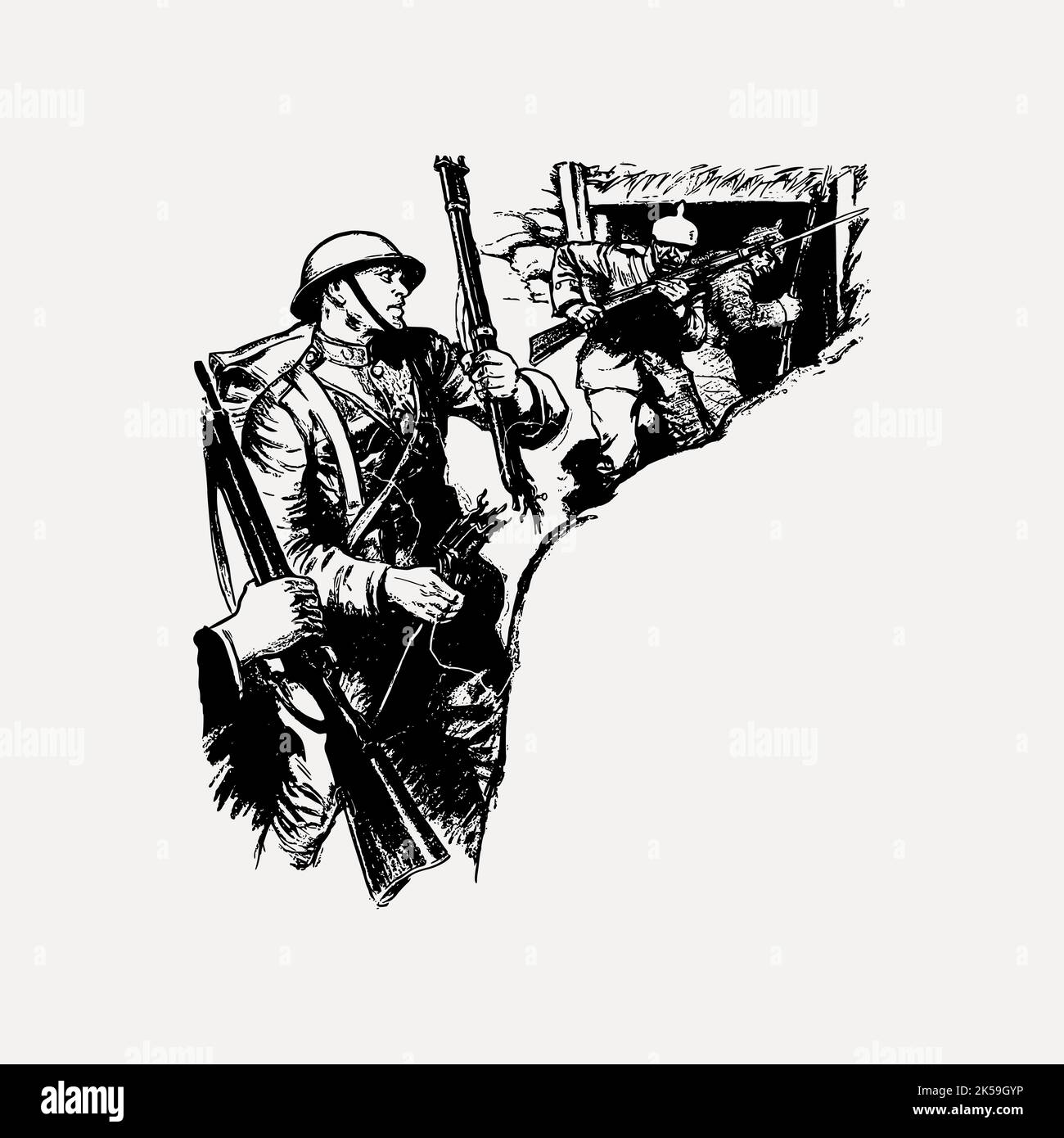 Soldiers at war drawing, battle illustration vector Stock Vector Image ...
