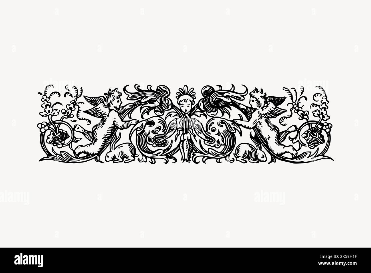 Angel divider clipart, vintage hand drawn vector Stock Vector Image ...