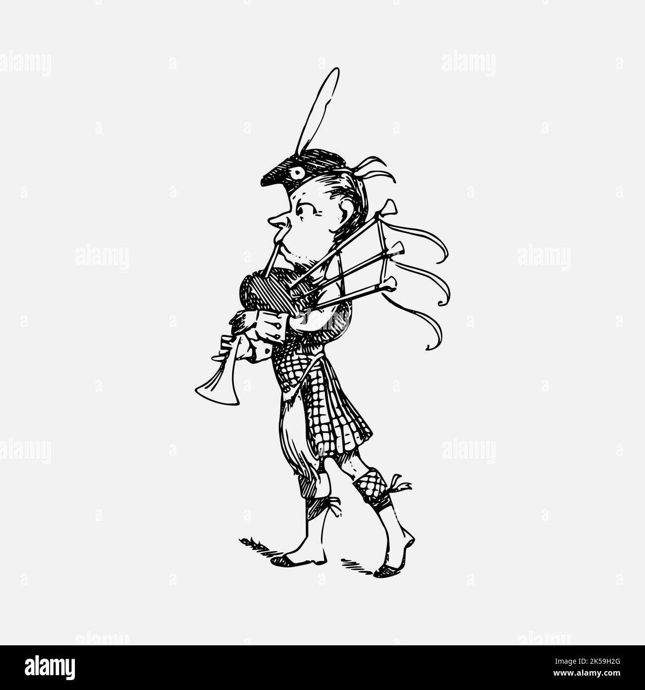 Scottish man drawing, bagpipe cartoon illustration vector Stock Vector ...
