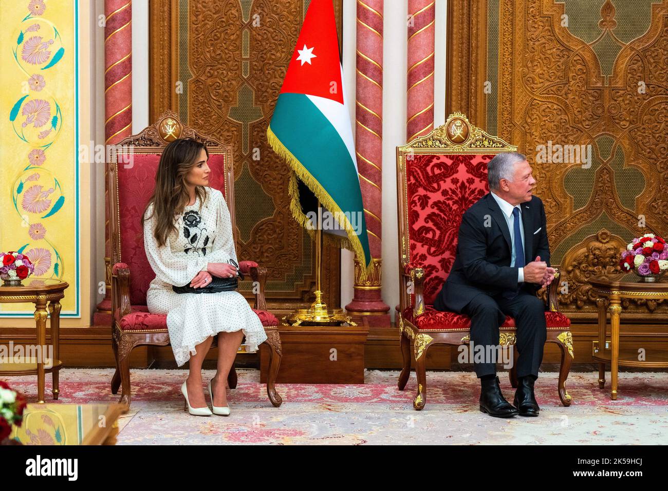 L-R : Jordan’s Queen Rania and King Abdullah II as they arrive at ...
